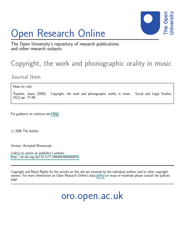 Copyright The Work and Phonographic Orality Final | PDF | Fair Use ...