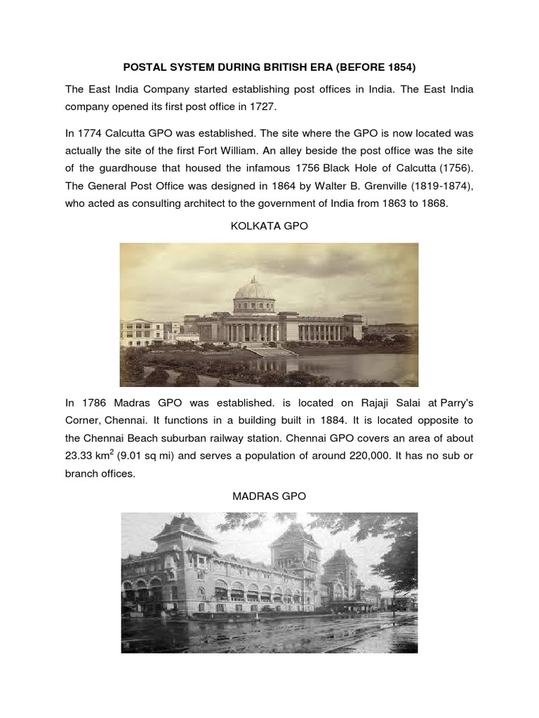 Postal System During British Era 1727-1854 | PDF | Government | Written ...
