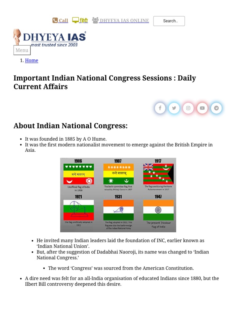 Important Indian National Congress Sessions: Daily Current Affairs ...