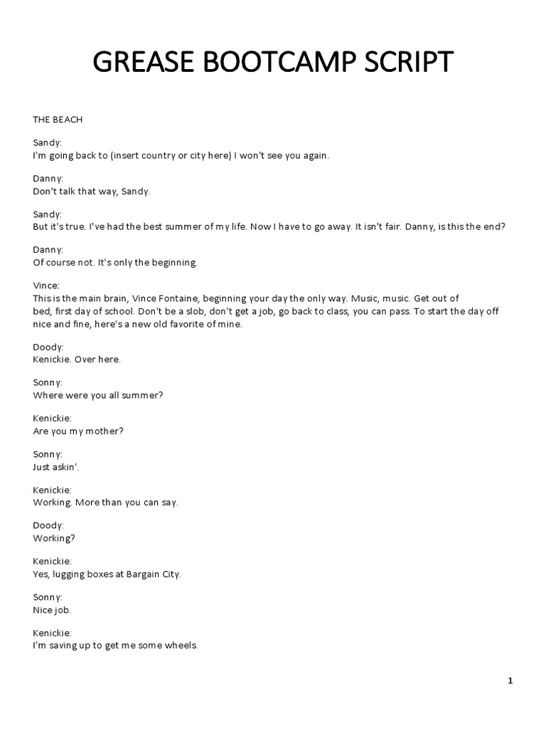 GREASE BOOTCAMP SCRIPT.docx | PDF
