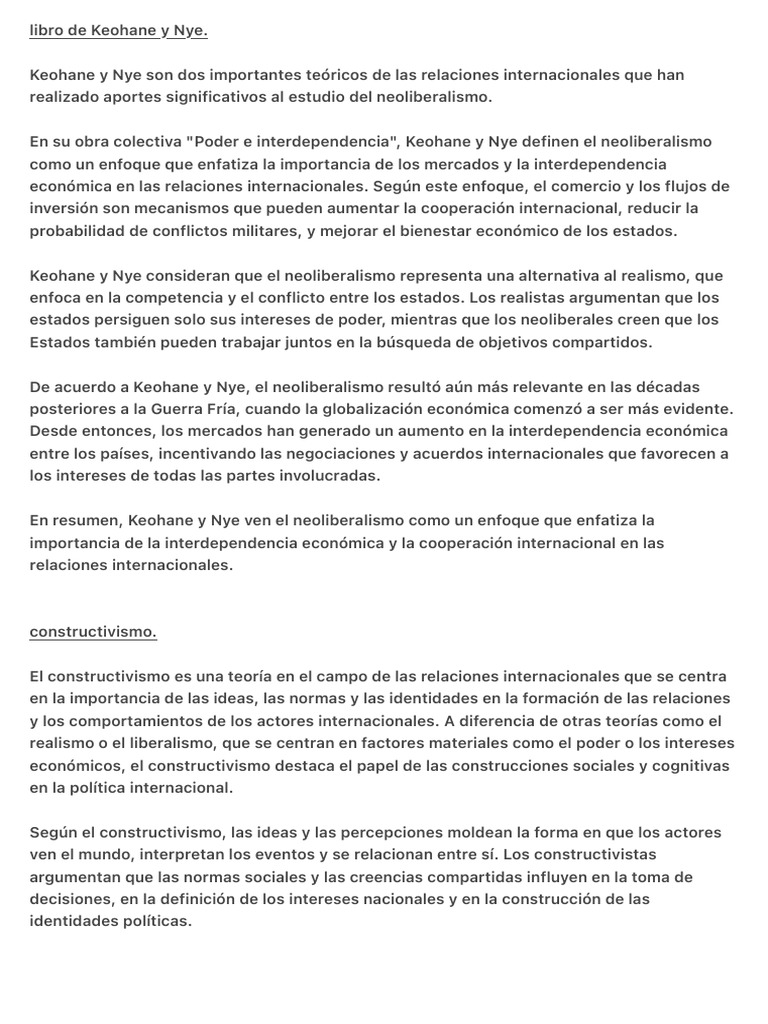 Neoliberalismo según Keohane y Nye | PDF | Relaciones Internacionales ...