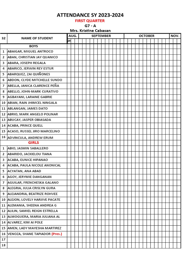Attendance 2023 2024 | PDF