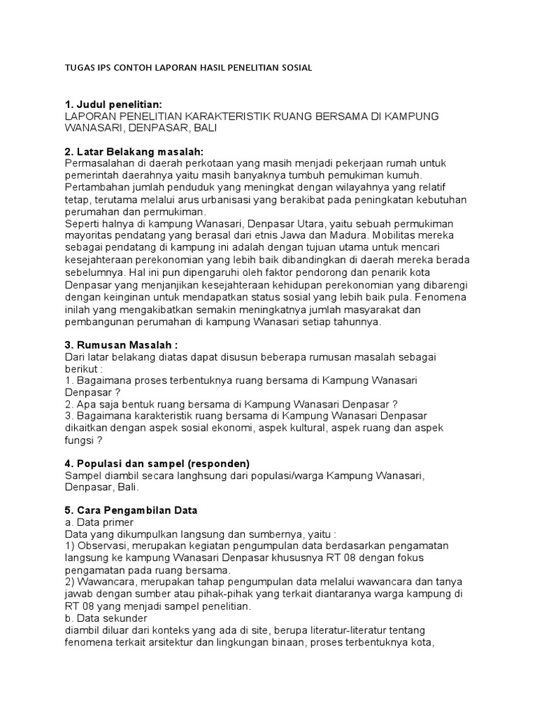 Tugas Ips Contoh Laporan Hasil Penelitian Sosial | PDF