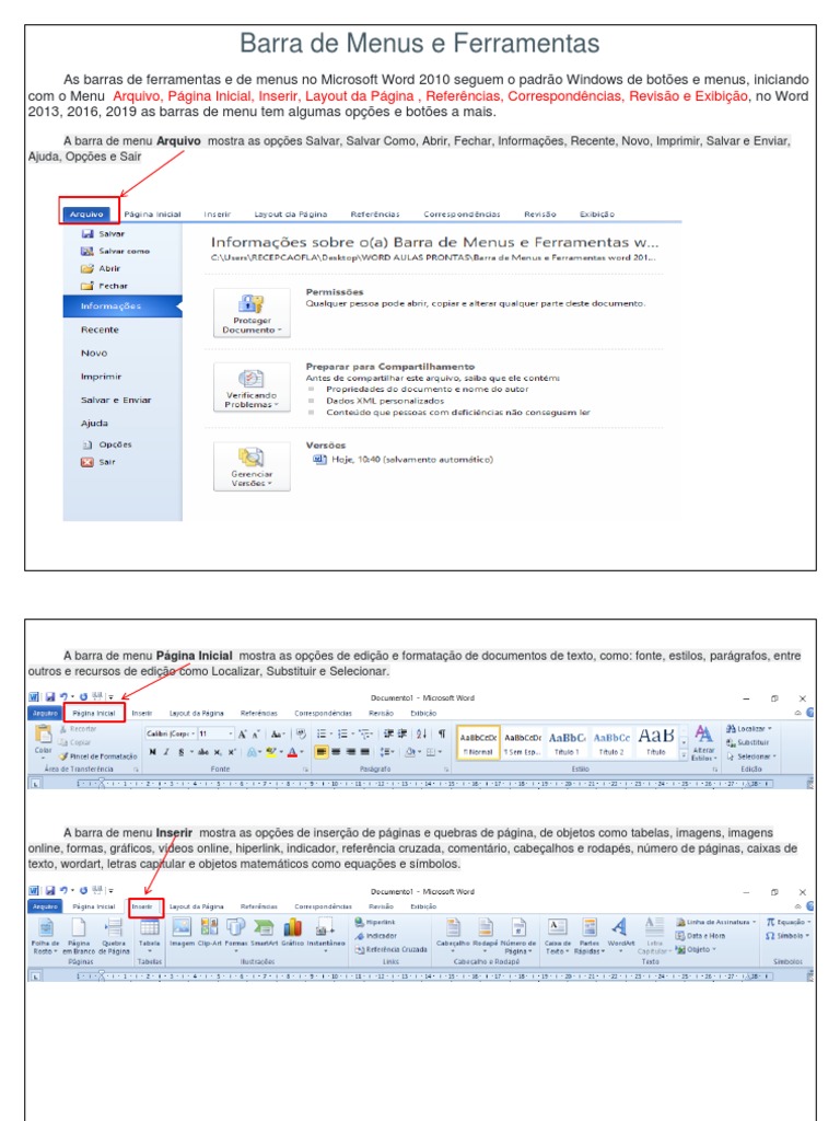Ferramentas e Menus do Word 2010-2019 | PDF