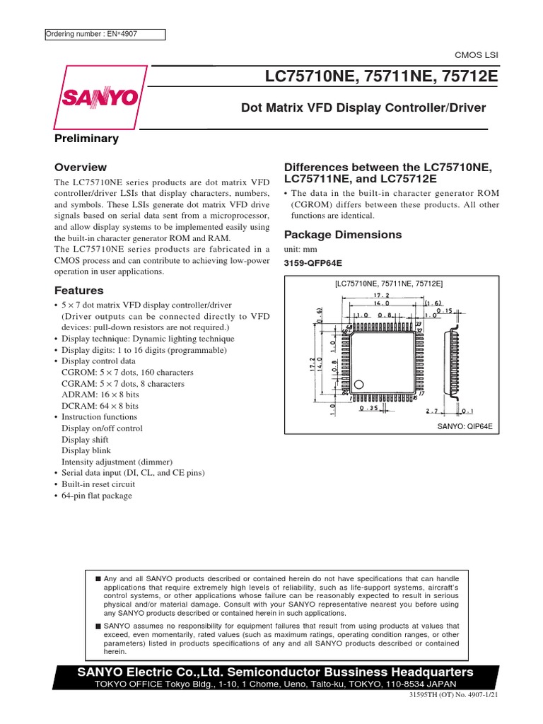 LC75710NE SanyoSemiconDevice | PDF | Microcontroller | Integrated Circuit