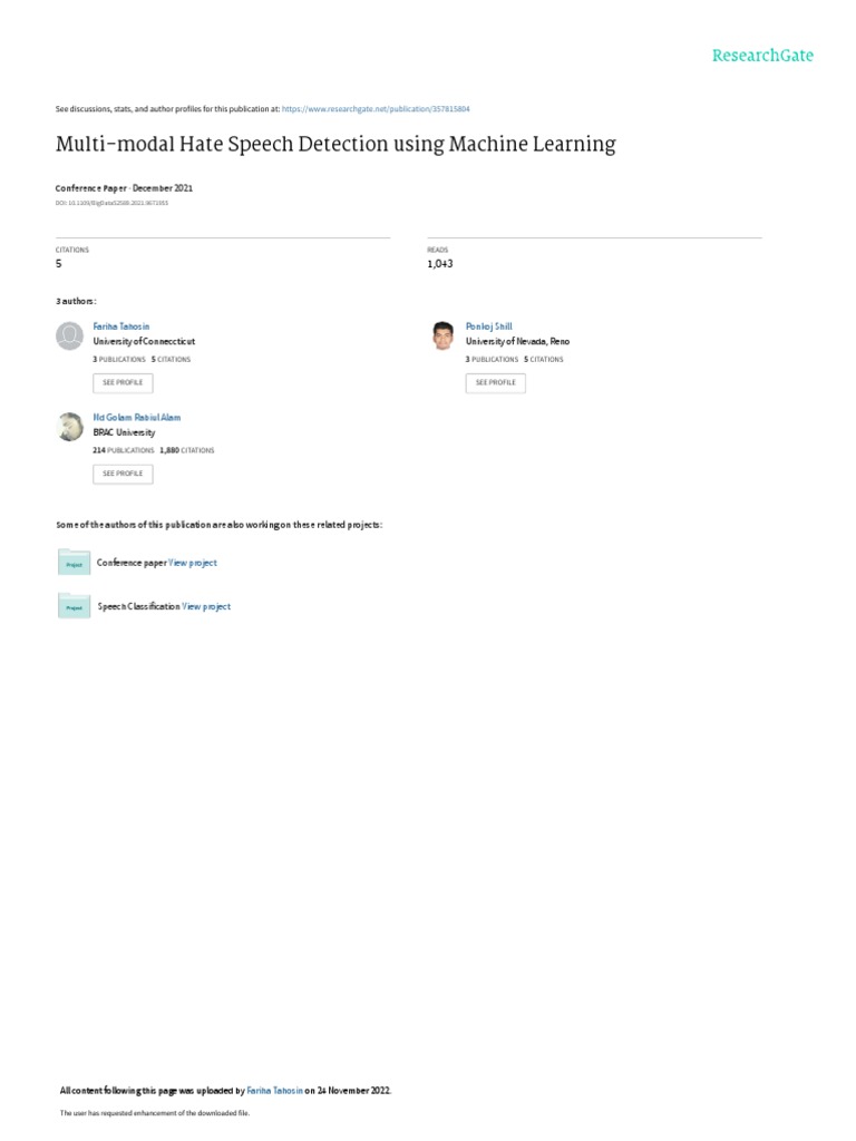 Multi Modal Hate Speech Detection Using Machine Learning | PDF | Hatred | Deep Learning