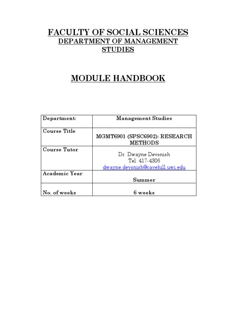 RESEARCH METHODS COURSE OUTLINE MGMT6901 Summer PDF Quantitative