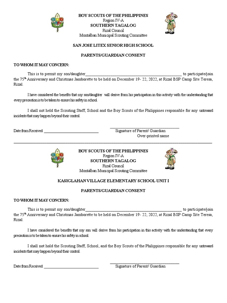 75th Jamborette PARENT CONSENT | PDF | Scouting | Scouting And Guiding
