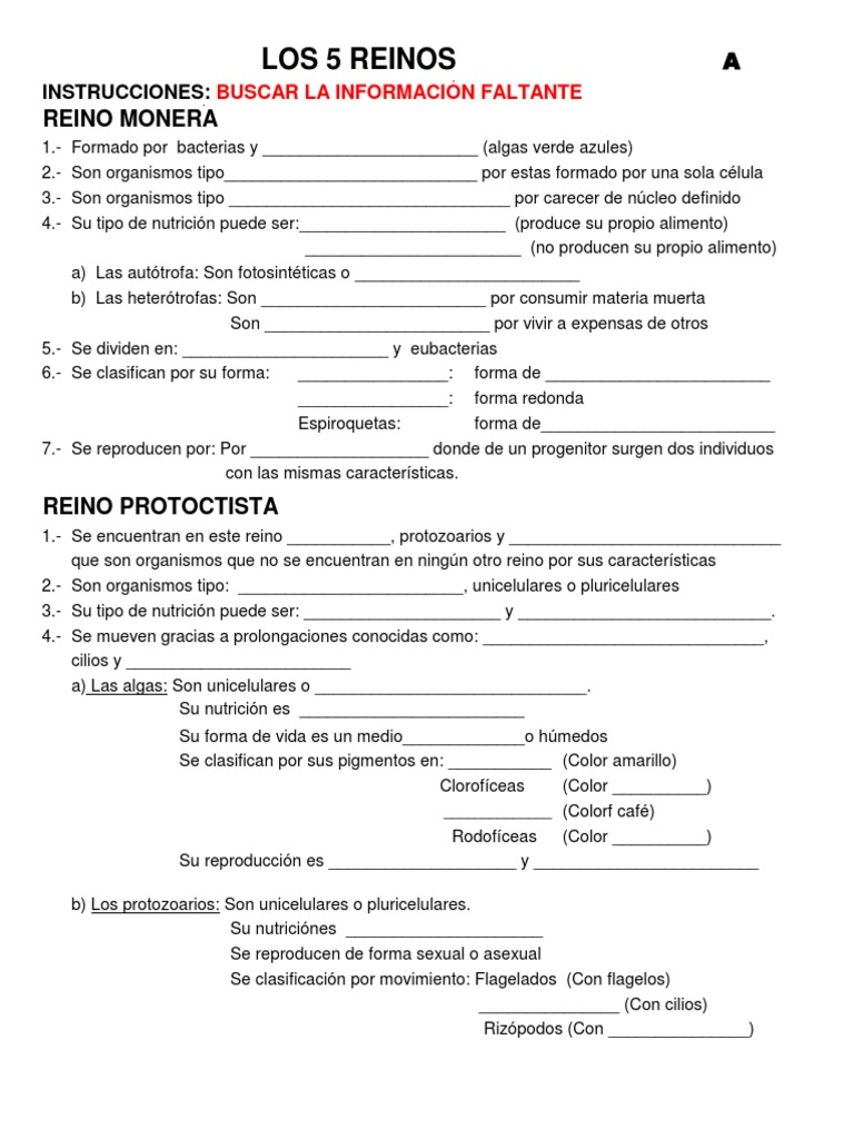 Alumnos - Esquema Los 5 Reinos | PDF