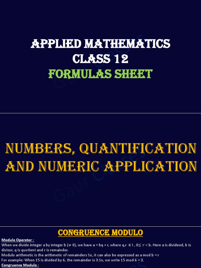 Class 12 Applied Maths Formula Sheet | PDF | Matrix (Mathematics ...