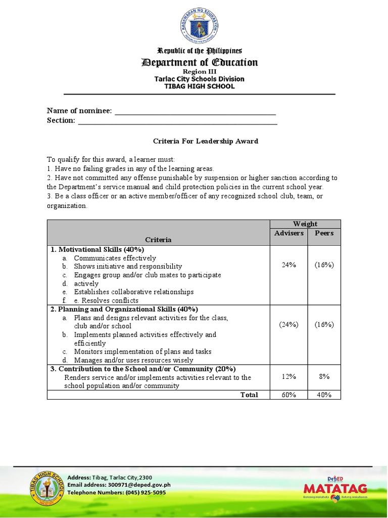 Template For Special Awards THS SHS | PDF | Learning | Innovation