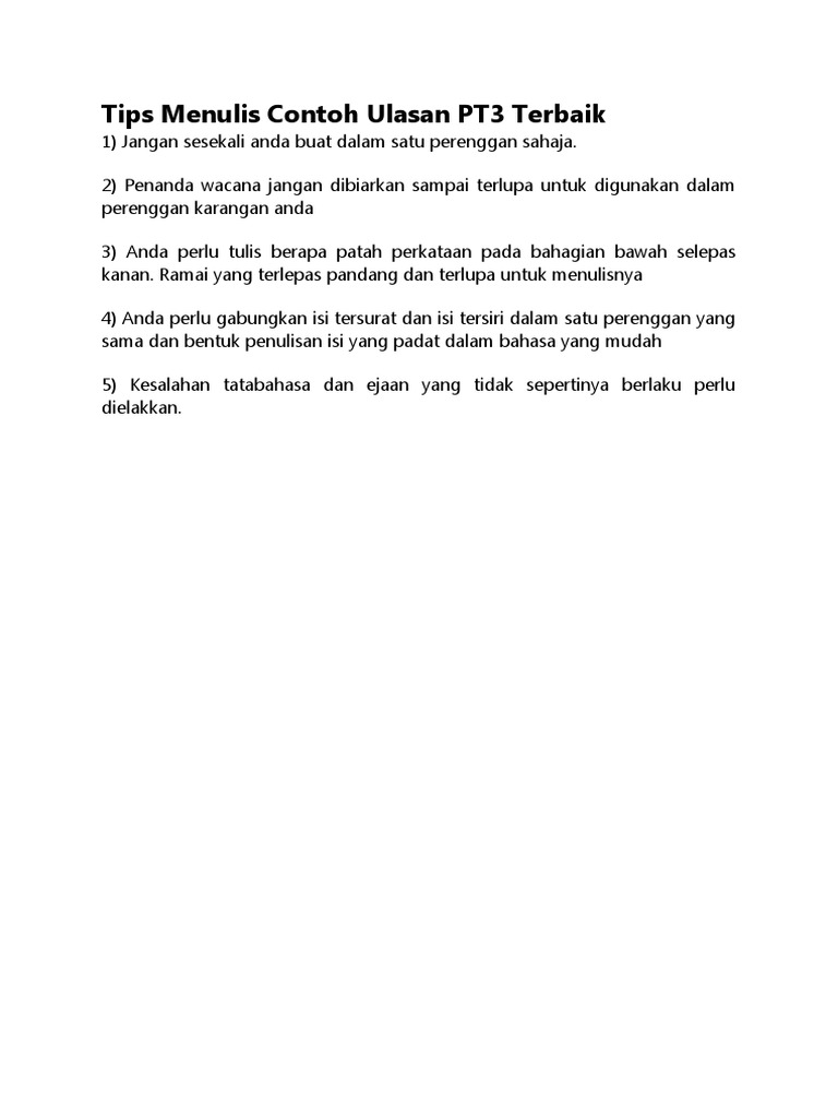 Tips Menulis Contoh Ulasan PT3 Terbaik | PDF | Karier & Perkembangan ...