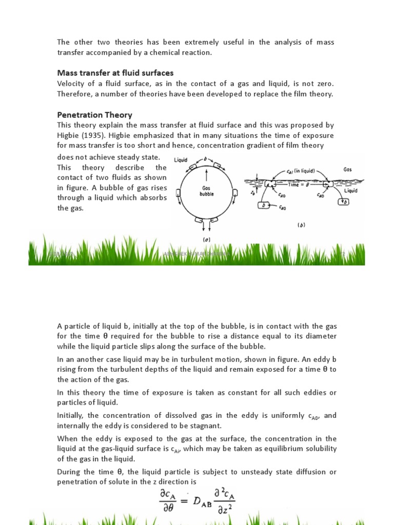 Penetration Theory In Mass Transfer Pdf Boundary Layer Chemical
