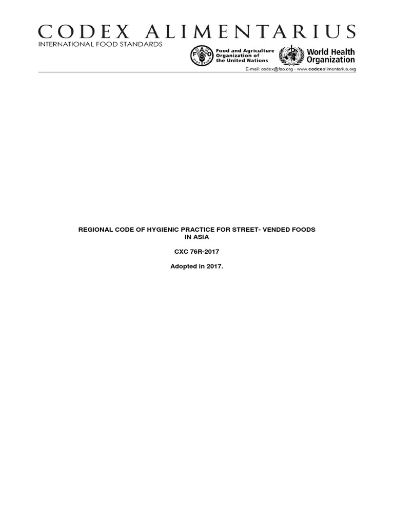 Asia Code of Hygirnic Parctice Dor Street-Vended Foods | PDF | Hygiene ...