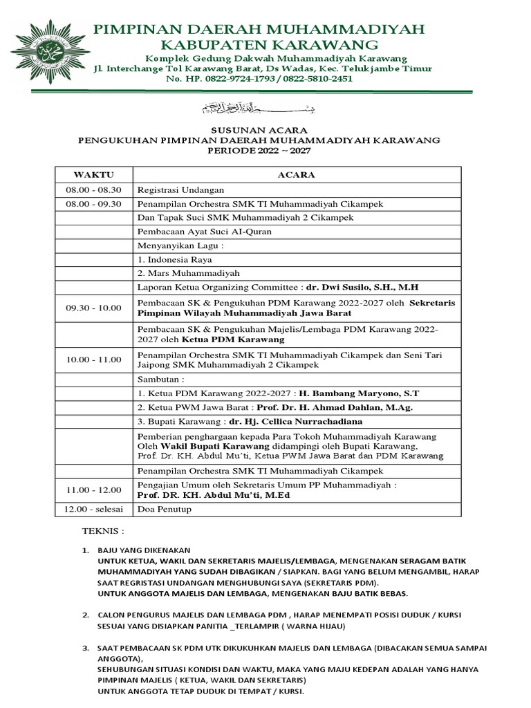 Susunan Acara Dan Teknis Pengukuhan | PDF