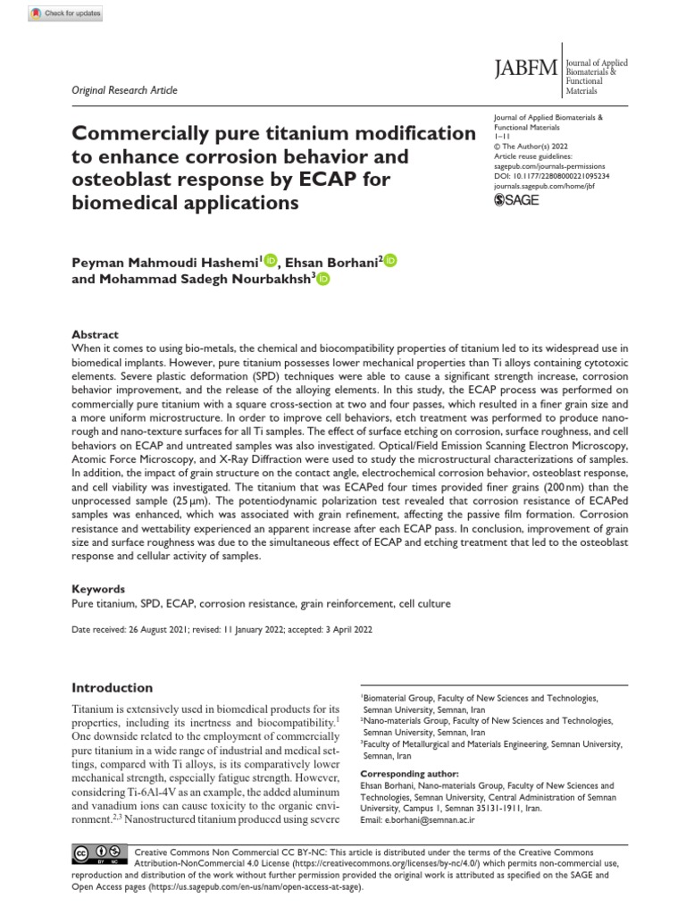 Titanium in Biomedical Implants | PDF | Titanium | Corrosion