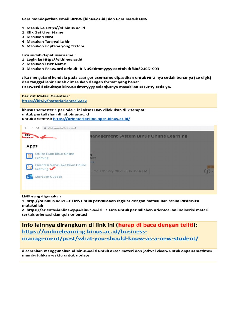 Panduan Akses Email dan LMS BINUS | PDF | Karier & Perkembangan | Ilmu Sosial