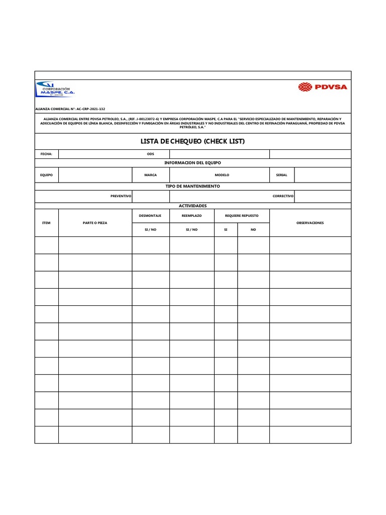 Check List de Equipos | PDF