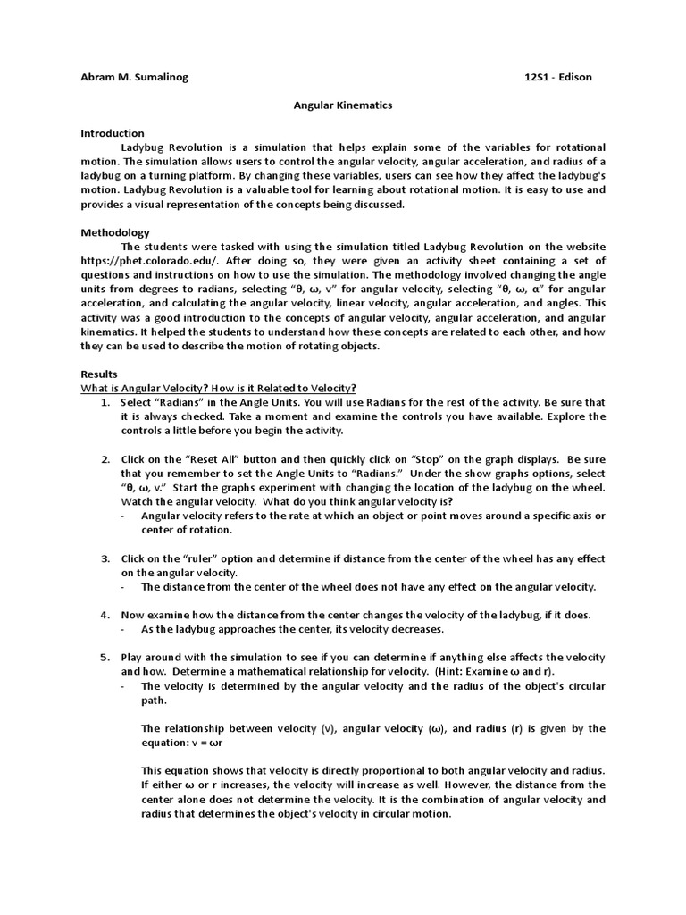 Sumalinog - Lady Bug Lab Report | PDF | Acceleration | Kinematics