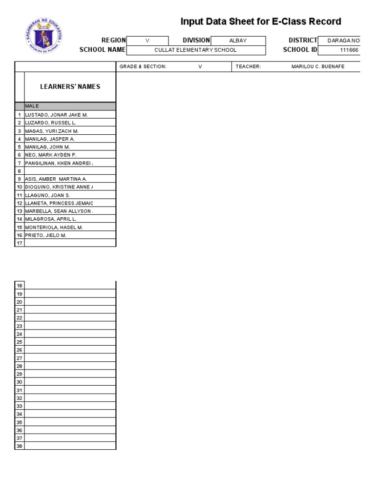 E-Class Record for Grade V Students | PDF
