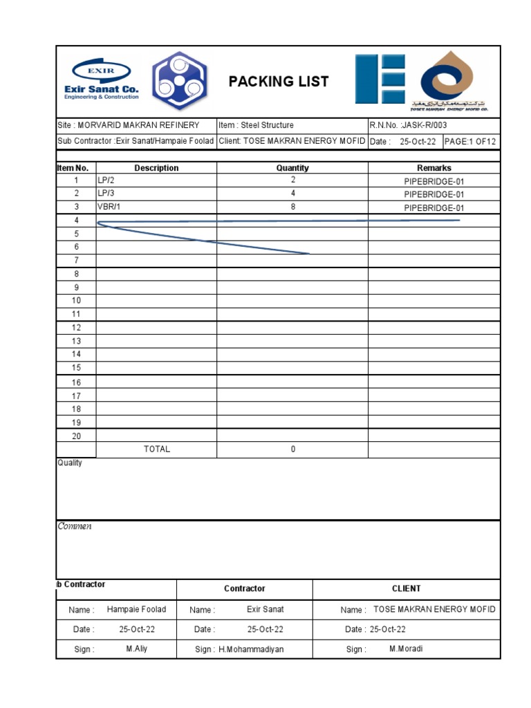 Refinery Steel Structure Packing List | PDF