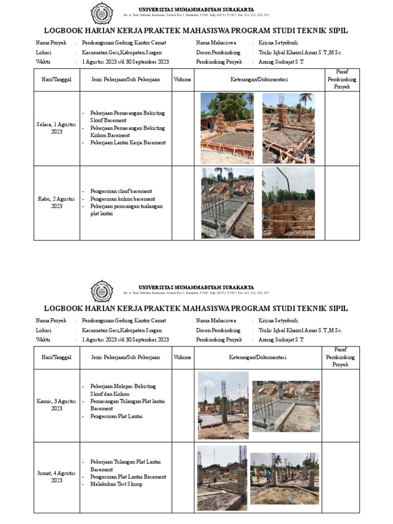 D100200118 - Krisna Setyobudi - Logbook Laporan Harian | PDF