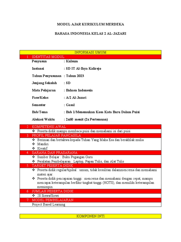 MODUL Ajar Bhs. Indo Kelas 2 | PDF | Karier & Perkembangan | Kajian Bahasa Asing