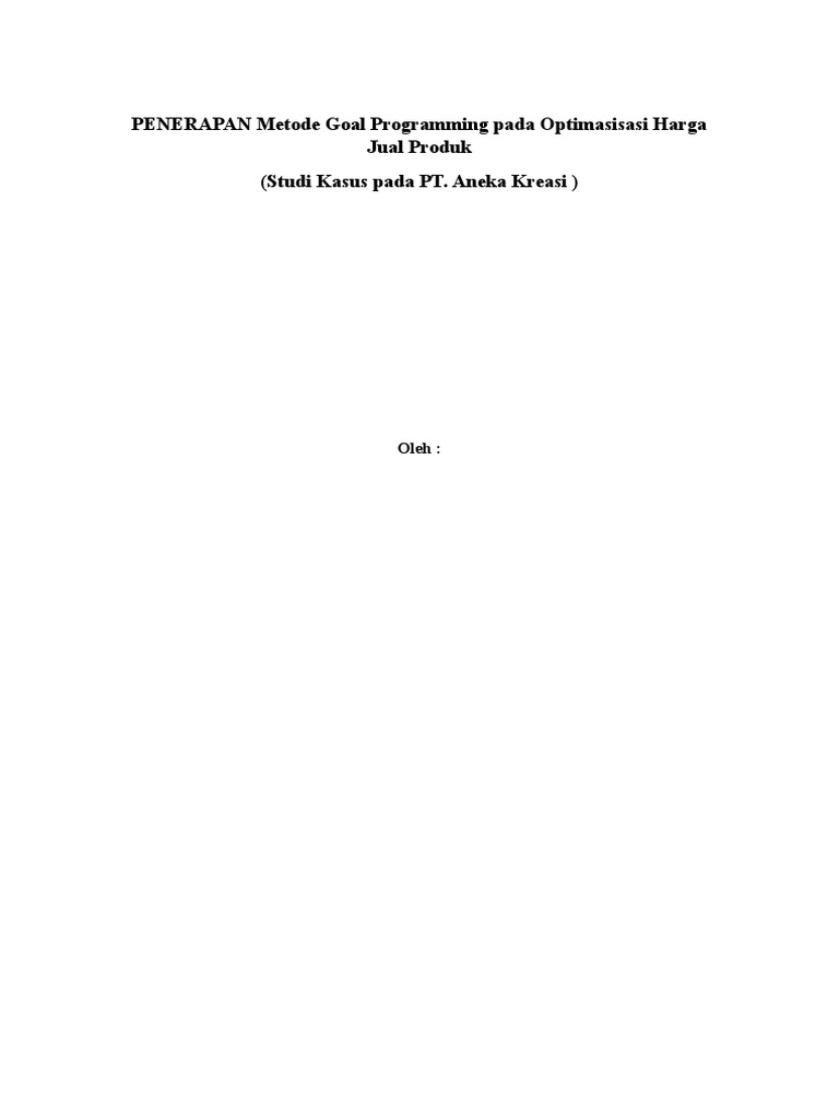 Optimasi Harga Jual dengan Goal Programming | PDF | Bisnis | Pengelolaan Keuangan & Uang