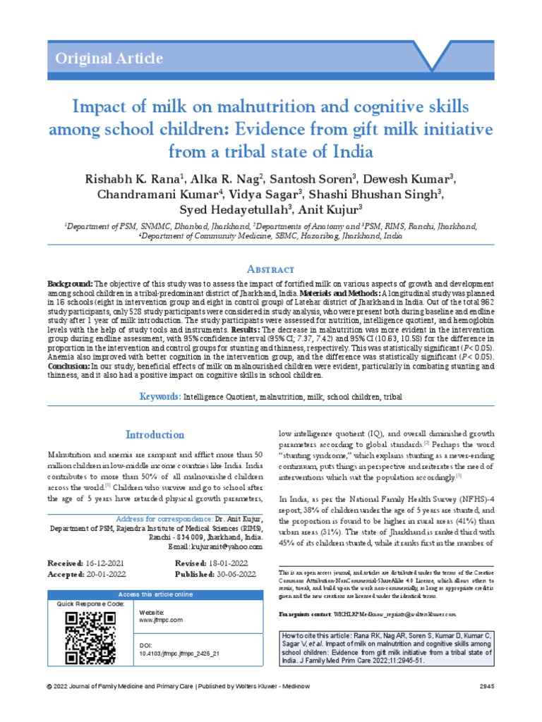 Impact of Milk On Malnutrition and Cognitive Skills | PDF | Psychology ...