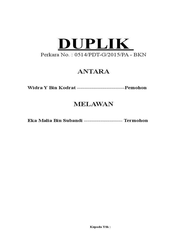 Duplik Eka Malia | PDF | Hukum | Griya & Taman