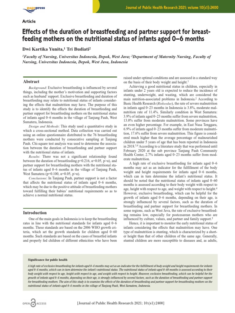 Effects of The Duration of Breastfeeding and Partner Support For Breast - Feeding Mothers On The ...