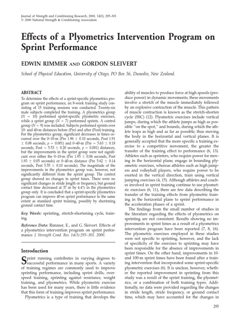 Effects of A Plyometrics Intervention Program On Sprint Performance ...