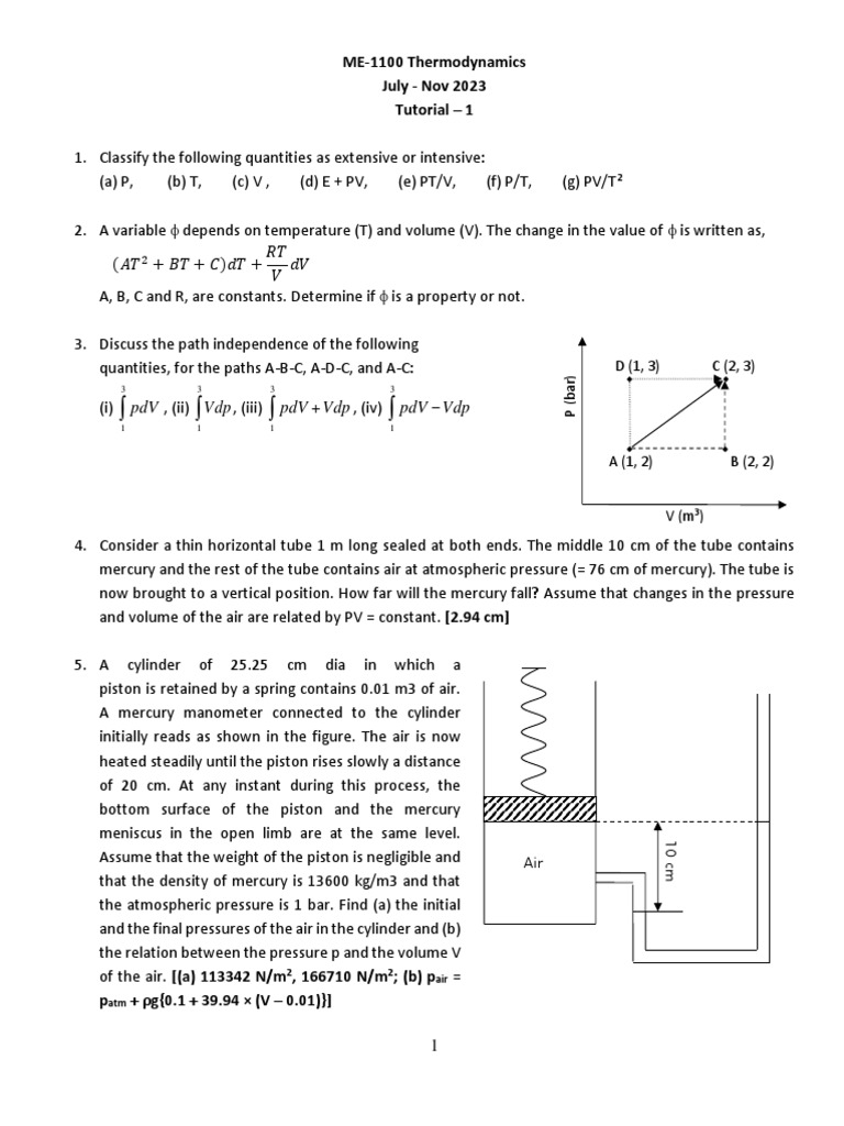 Tutorial 1 | PDF | Pressure | Gases