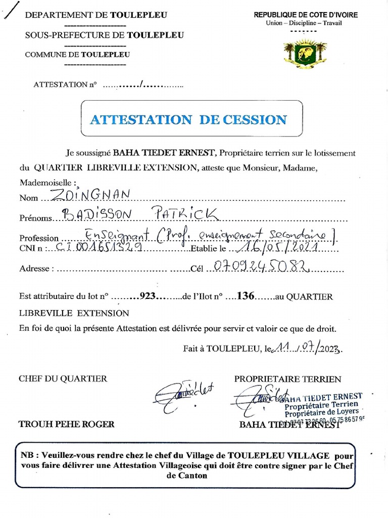 Attestation de Cession | PDF