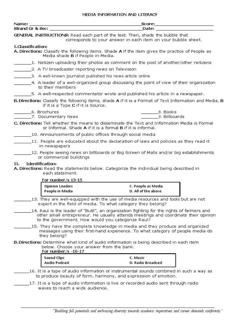 Media Literacy Test for Students | PDF | Multimedia | Mass Media