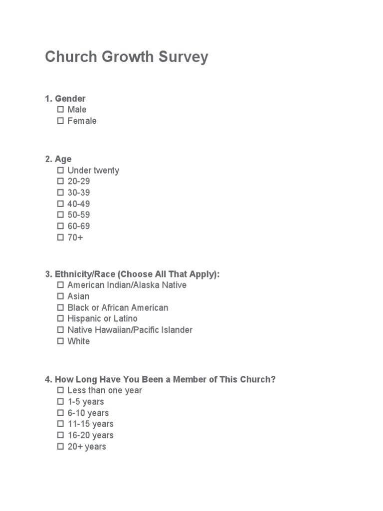 Church Growth Survey Questionnaire | PDF | Religion & Spirituality