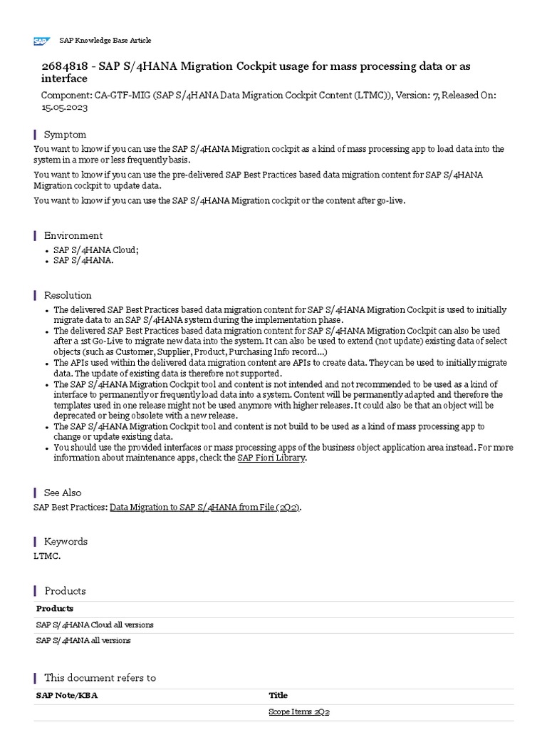 Sap Note 2684818 - e - 20230819 | PDF | Data | Cloud Computing