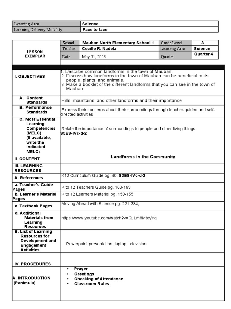 Science 3 Lesson Plan Exemplar | PDF | Adjective | Linguistics