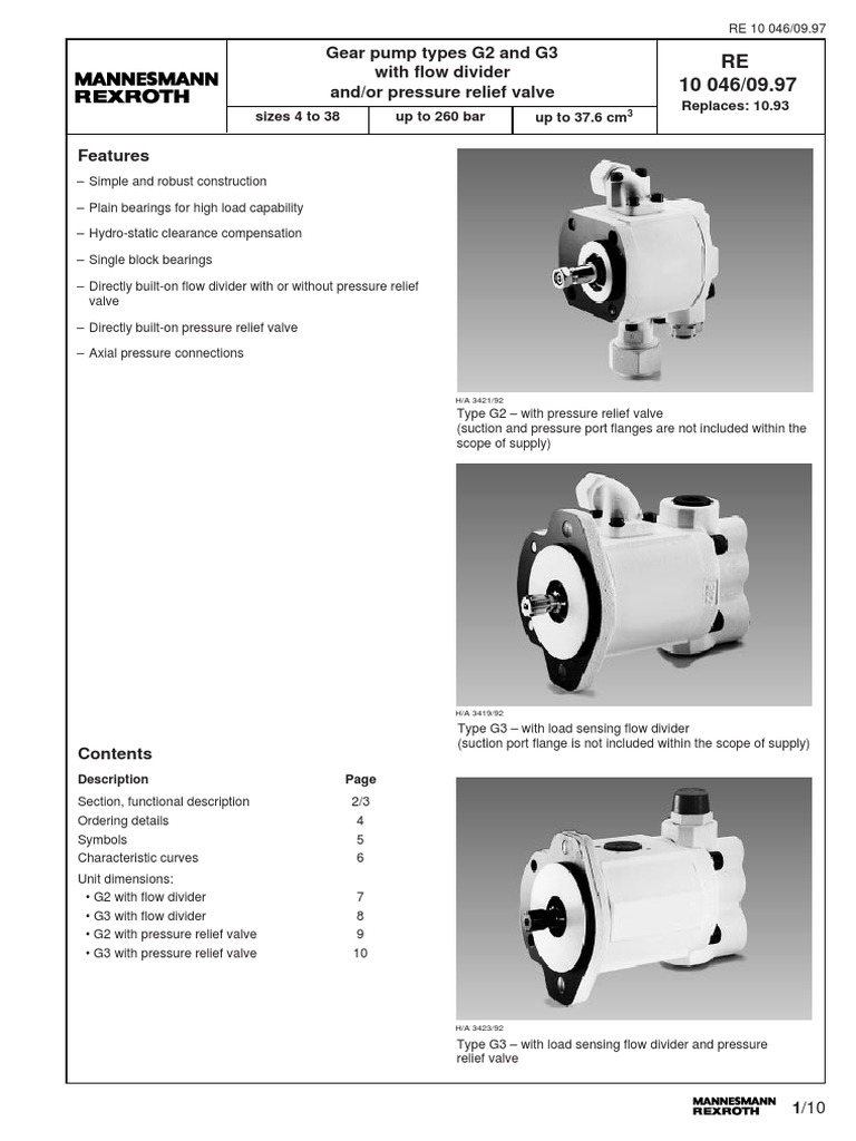 Gear Pump Types G2 and G3 With Flow Divider And/or Pressure Relief Valve | PDF