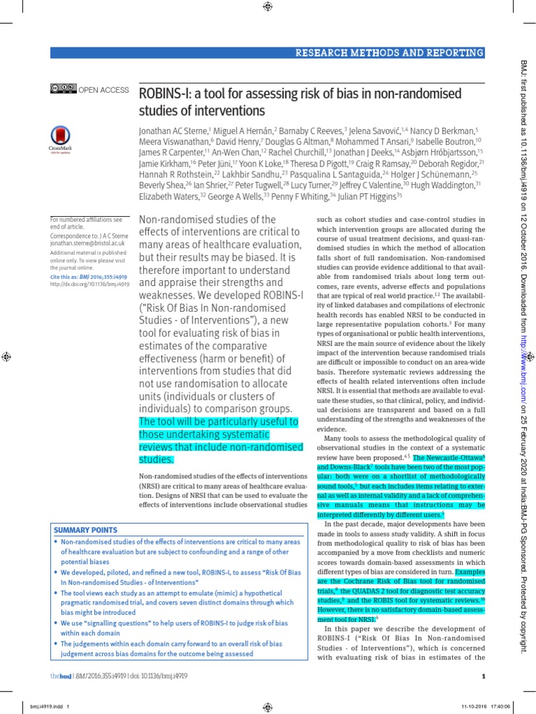 ROBINS Tool | PDF | Risk | Systematic Review