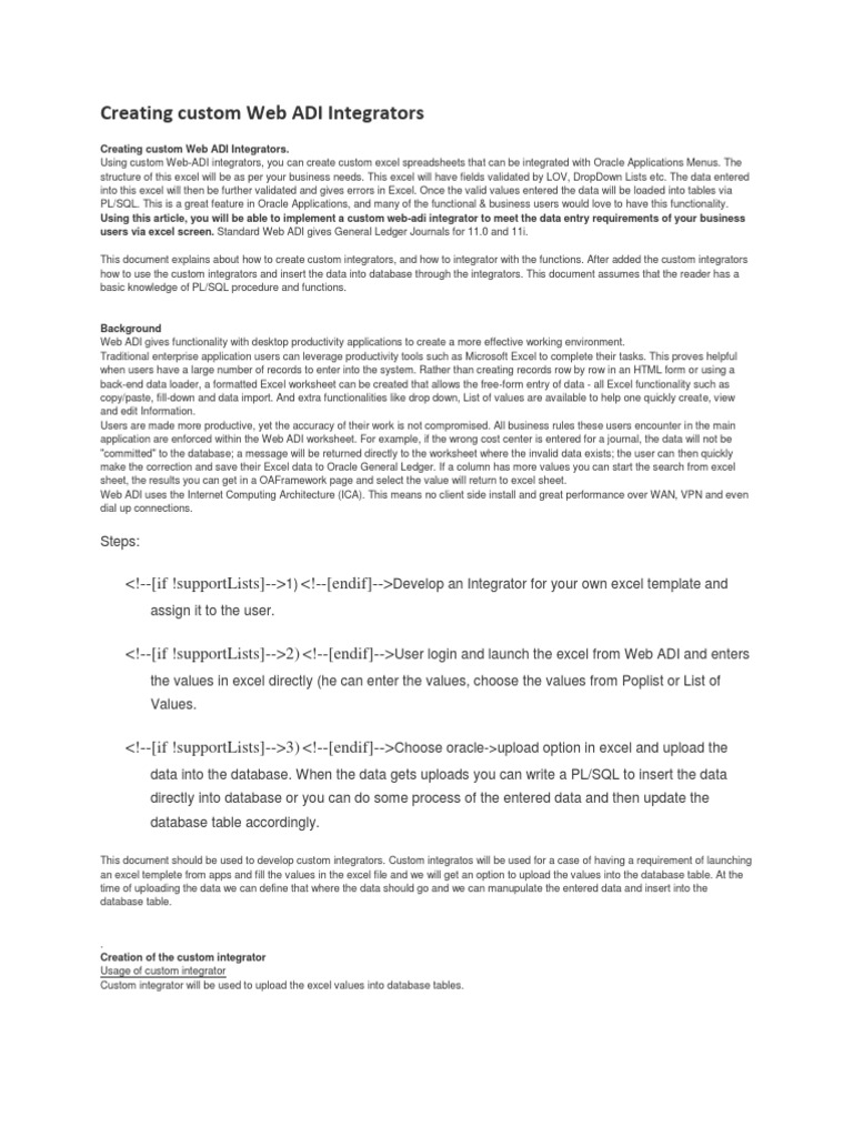 Creating Custom Web ADI Integrators | PDF | Microsoft Excel | Databases