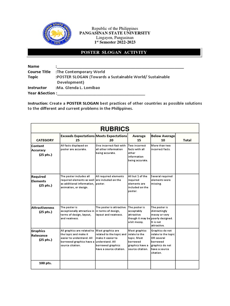 Rubrics For Slogan Poster | PDF