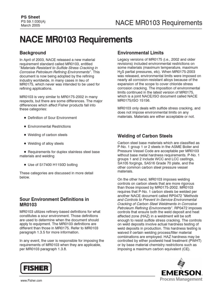 NACE MR0103 Requirements | PDF