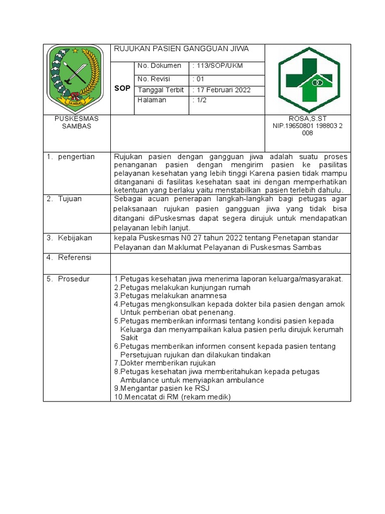 Sop Rujukan Pasien Odgj | PDF