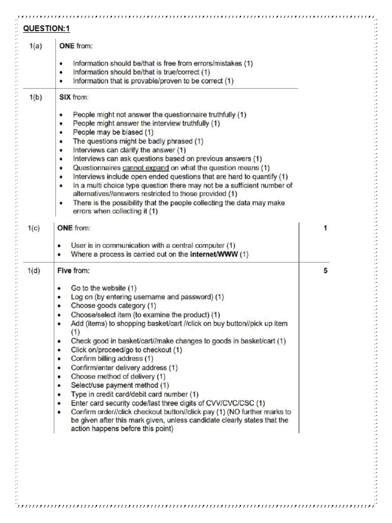 Unit-1 It WS Mark Scheme | PDF