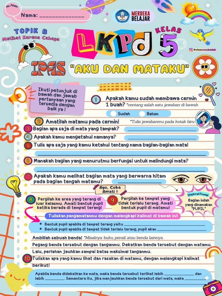 LKPD Ipas Cahaya-A4-Kelas 5 | PDF