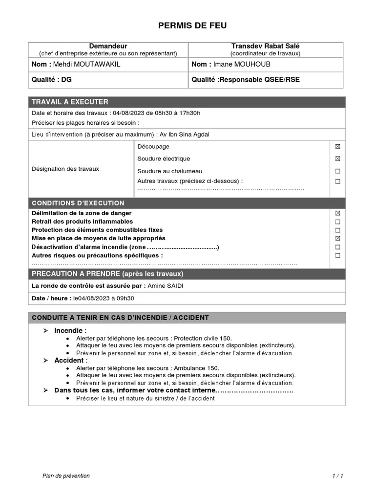 Permis de Feu | PDF | Sécurité publique | Feu