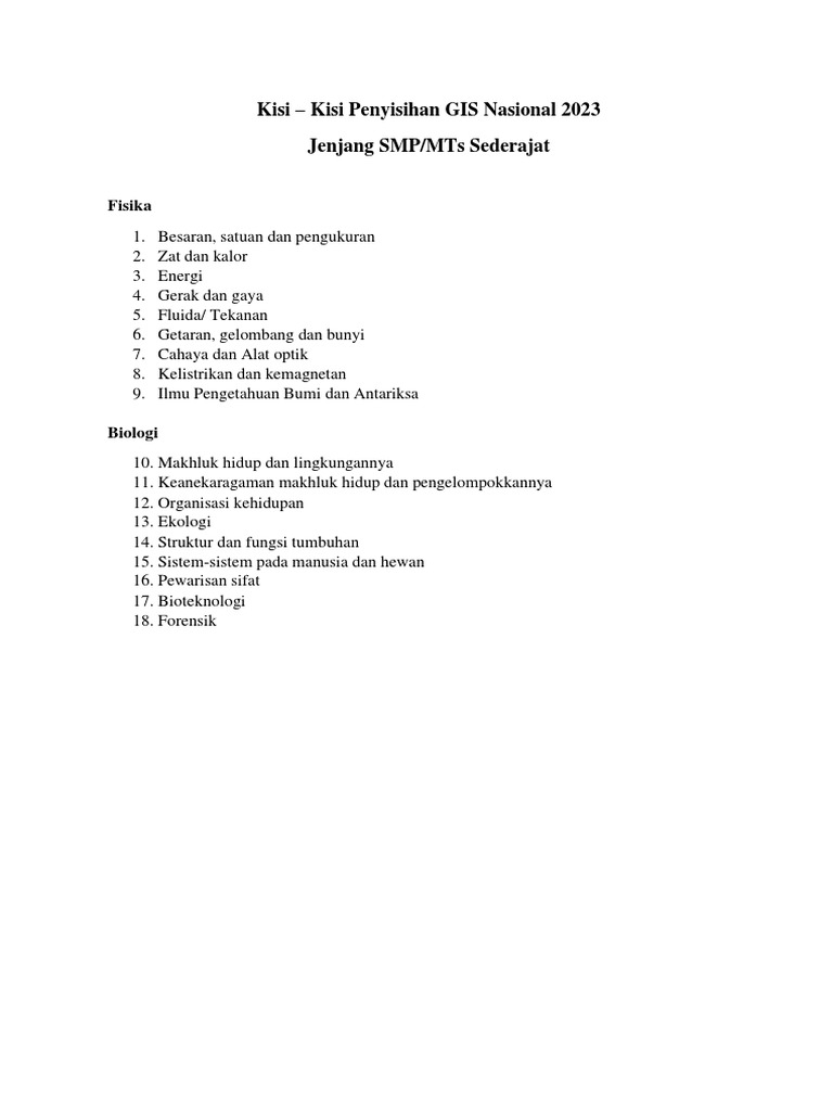 Kisi-Kisi Soal Penyisihan GIS 2023 Jenjang SMP-Mts Sederajat | PDF