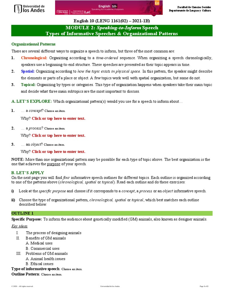 LENG1161-Speaking To Inform Organizational Patterns (STUDENT WKT ...