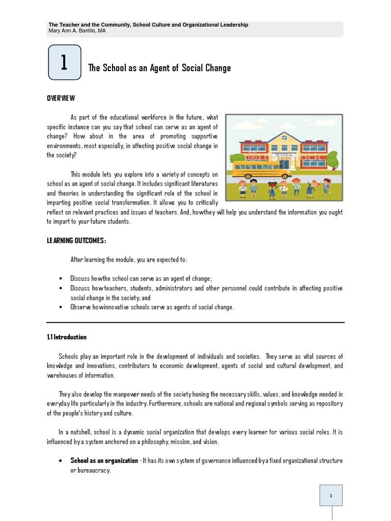 Schools as Agents of Social Change | PDF | Leadership | Teachers